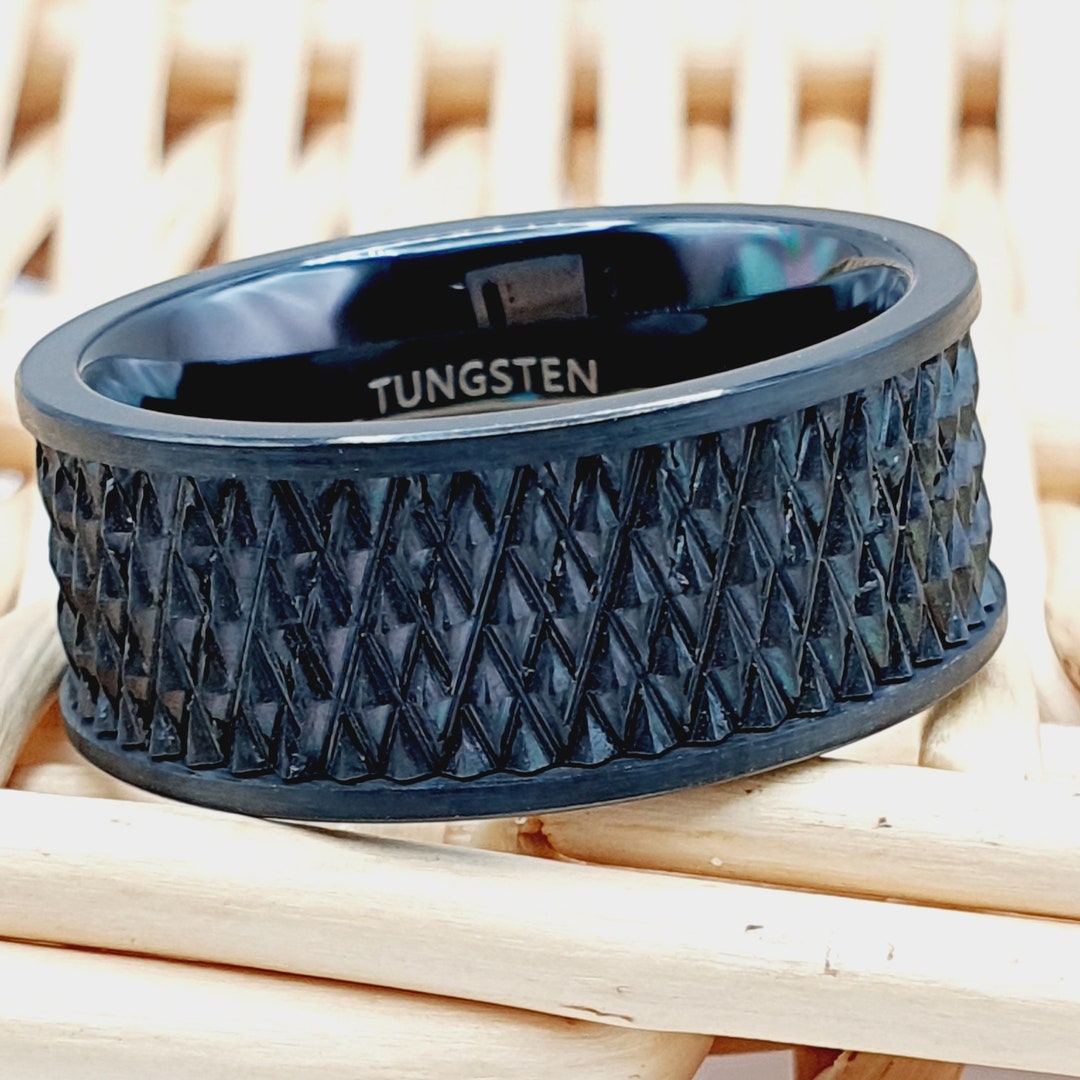 Black Tungsten Wedding Band Spike Design Ring Biker Style Band Men's ...