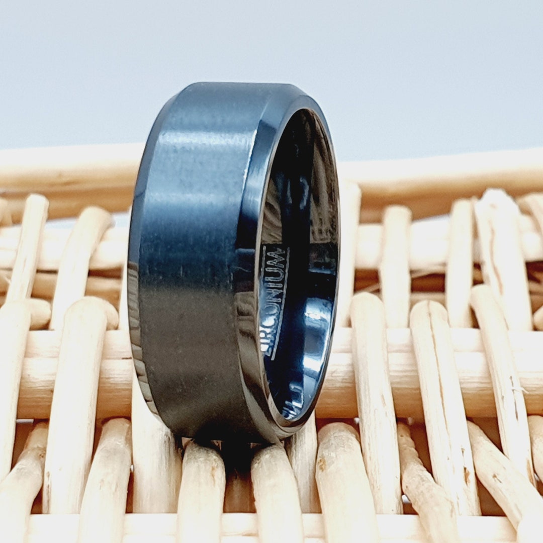 Black Mens Wedding Ring Engagement Ring for Men, Black Zirconium Mans ...