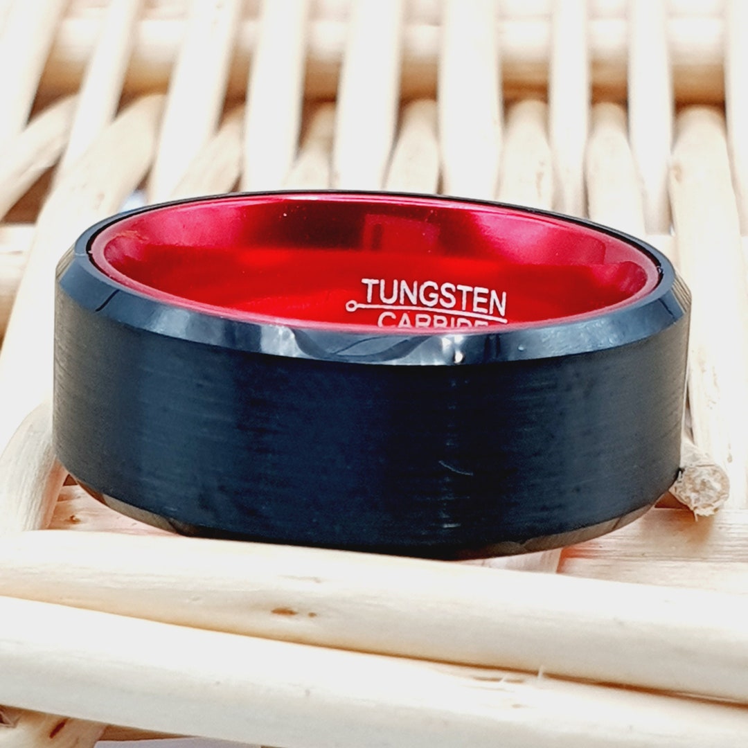 Mens Wedding Band 8mm Engagement Ring Brushed Black Tungsten Carbide ...