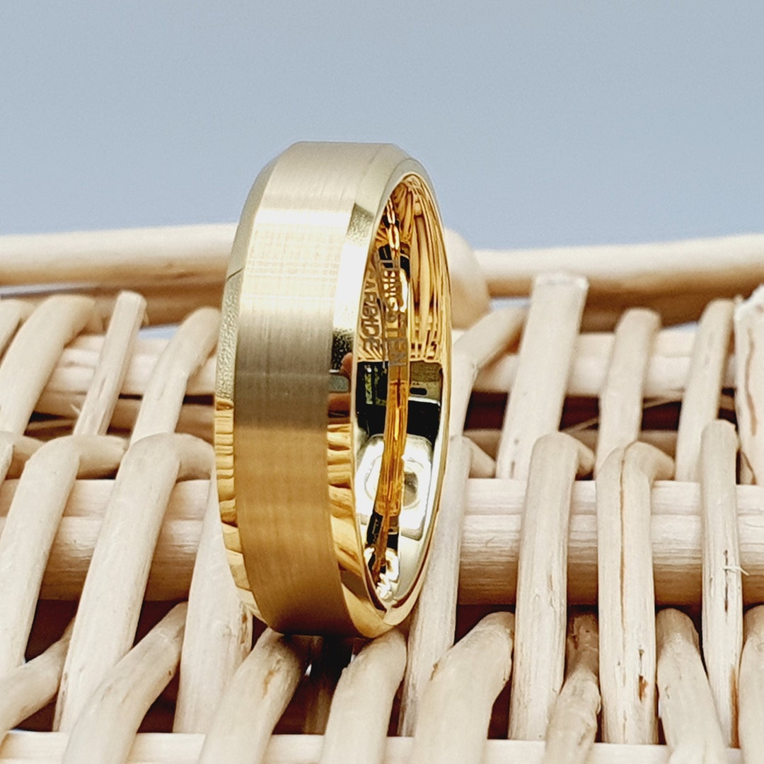 Men's Gold Wedding Ring, Brushed and Polished Wedding Ring, Mens ...