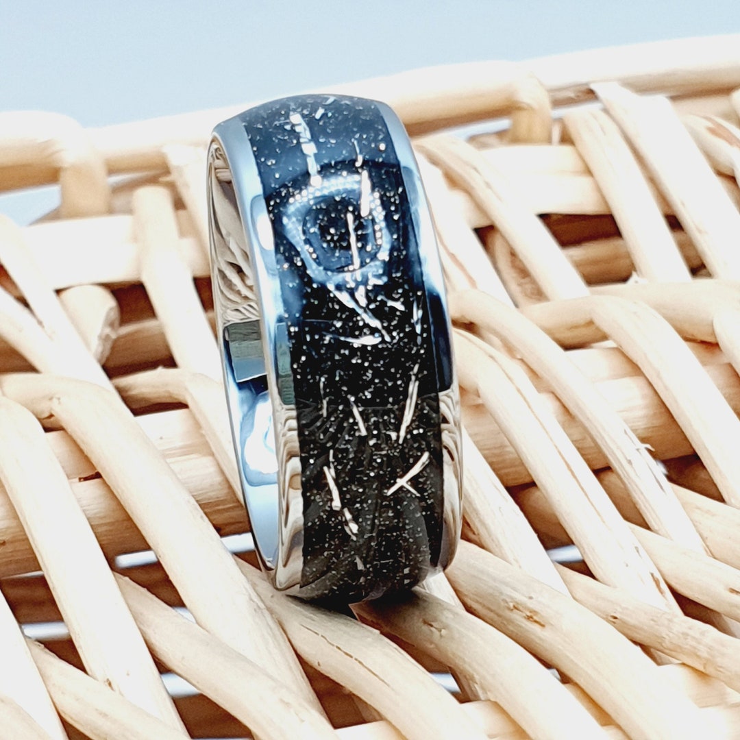 Tungsten Wedding Band, Men's Wedding Ring, Cosmic Galaxy, Meteorite ...