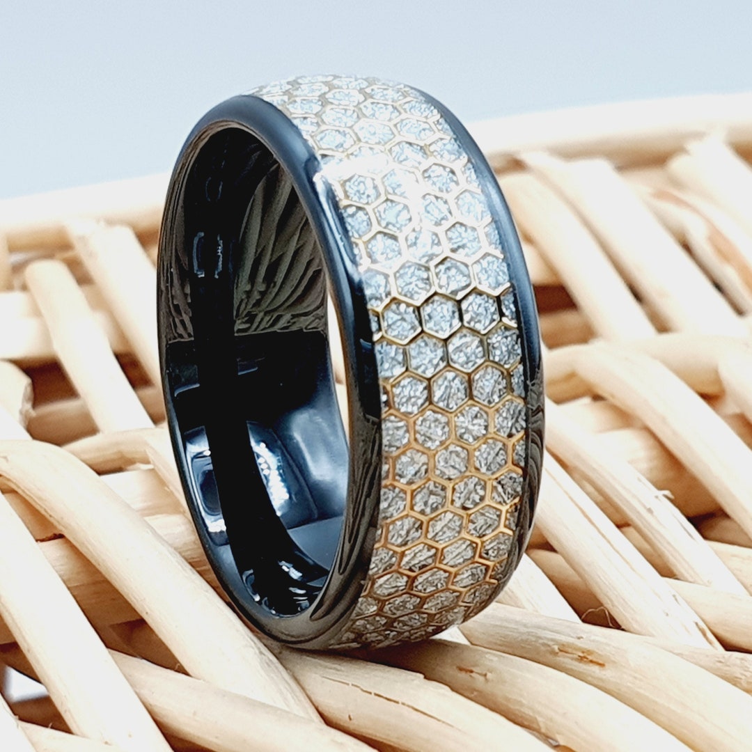 Men's Honeycomb Ring / Black Mens Ring / Men's Wedding - Etsy