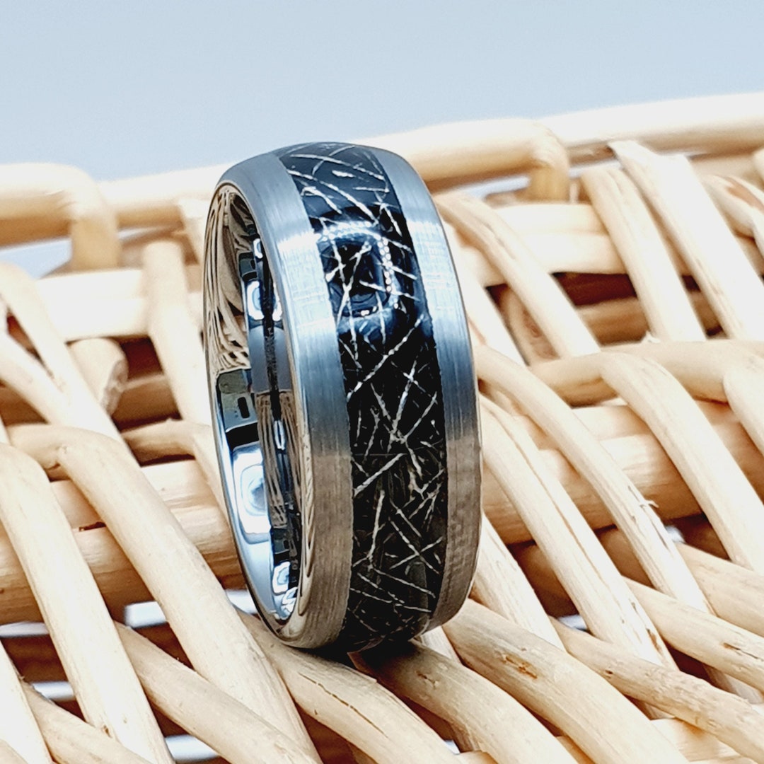 Gunmetal Tungsten Ring Meteorite Wedding Ring Unisex Ring - Etsy