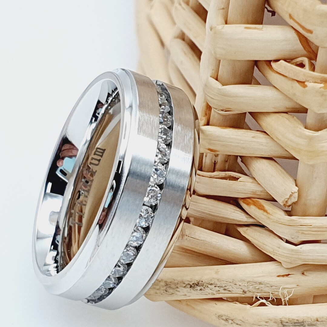 Titanium Wedding Ring Silver Titanium Ring Diamond Ring Silver Band ...