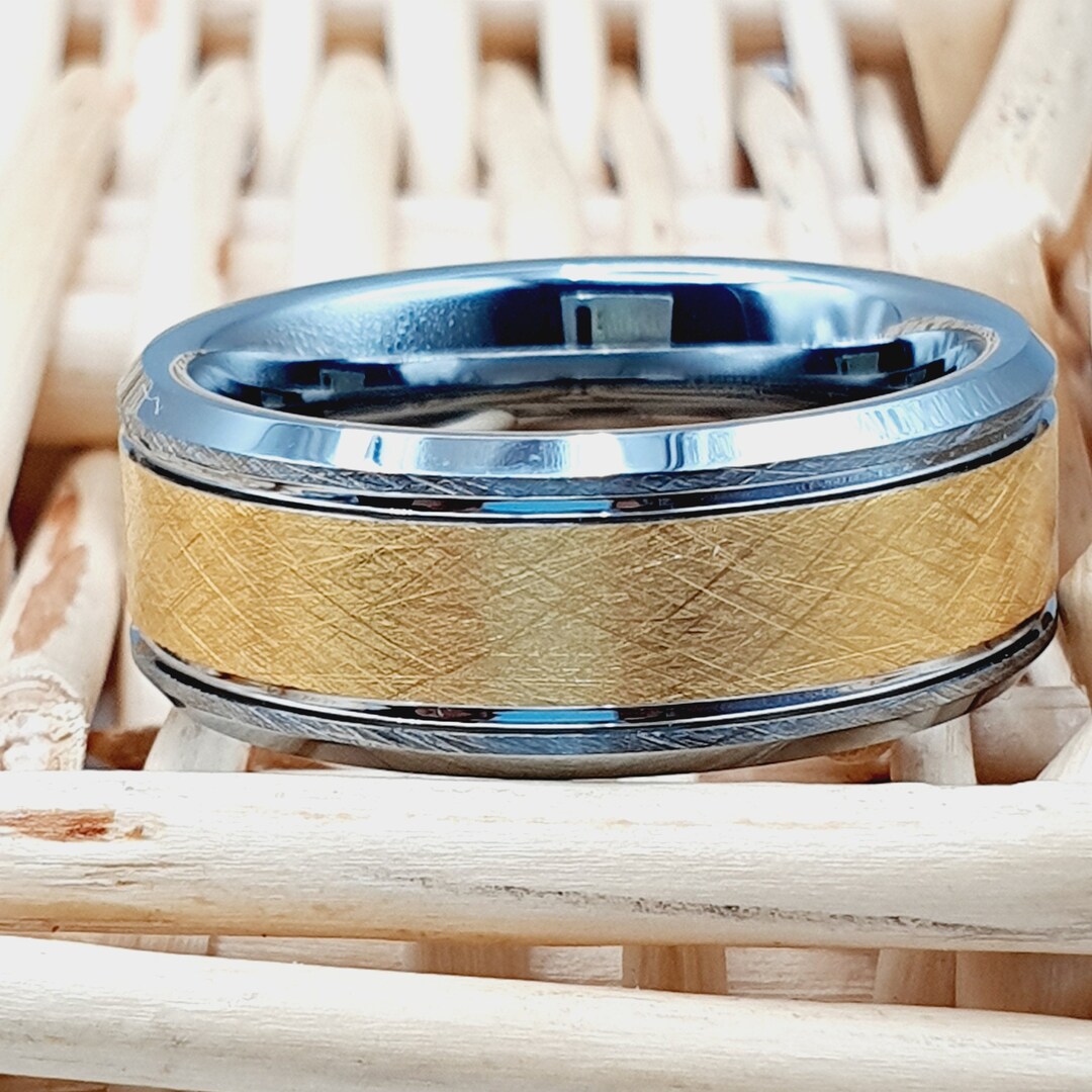Men's Gold and Silver Wedding Ring, Mens Wedding Band, Two Tone Ring ...