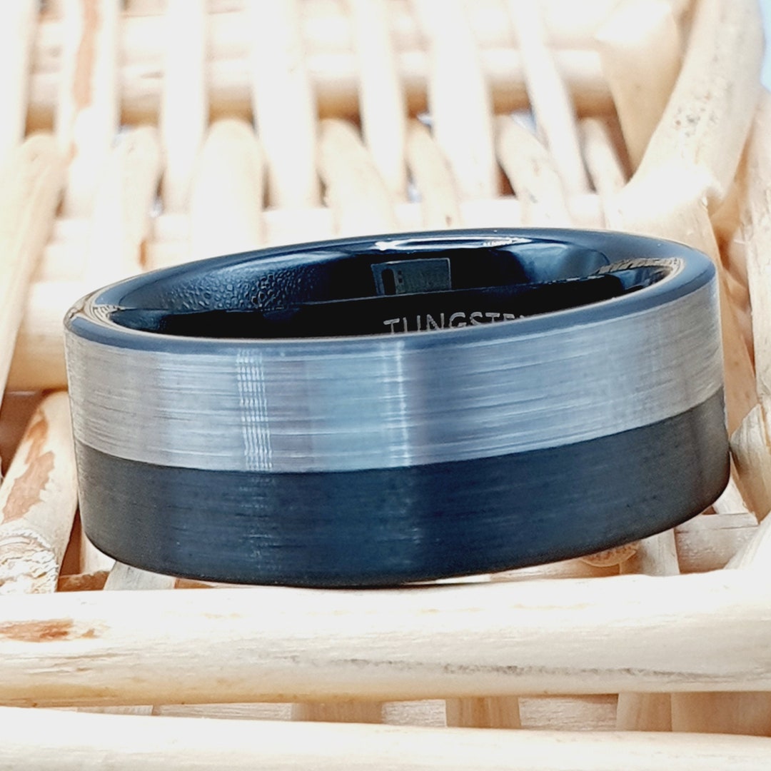 Black and Silver Men's Wedding Ring / Men's Womens Tungsten Wedding ...