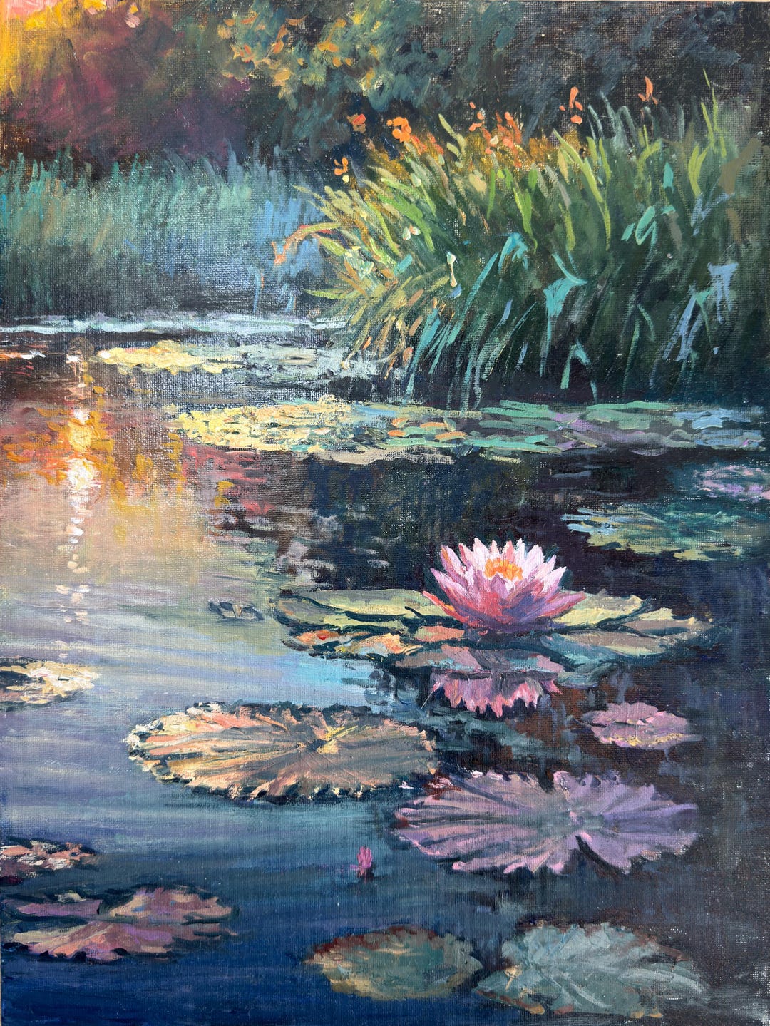Water Lily Pond Oil Painting – Pink Lotus Floral Art | Original ...