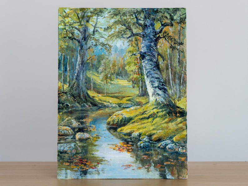 Original Oil Painting: Blue Forest River Landscape Art (30x40 Cm) - Etsy