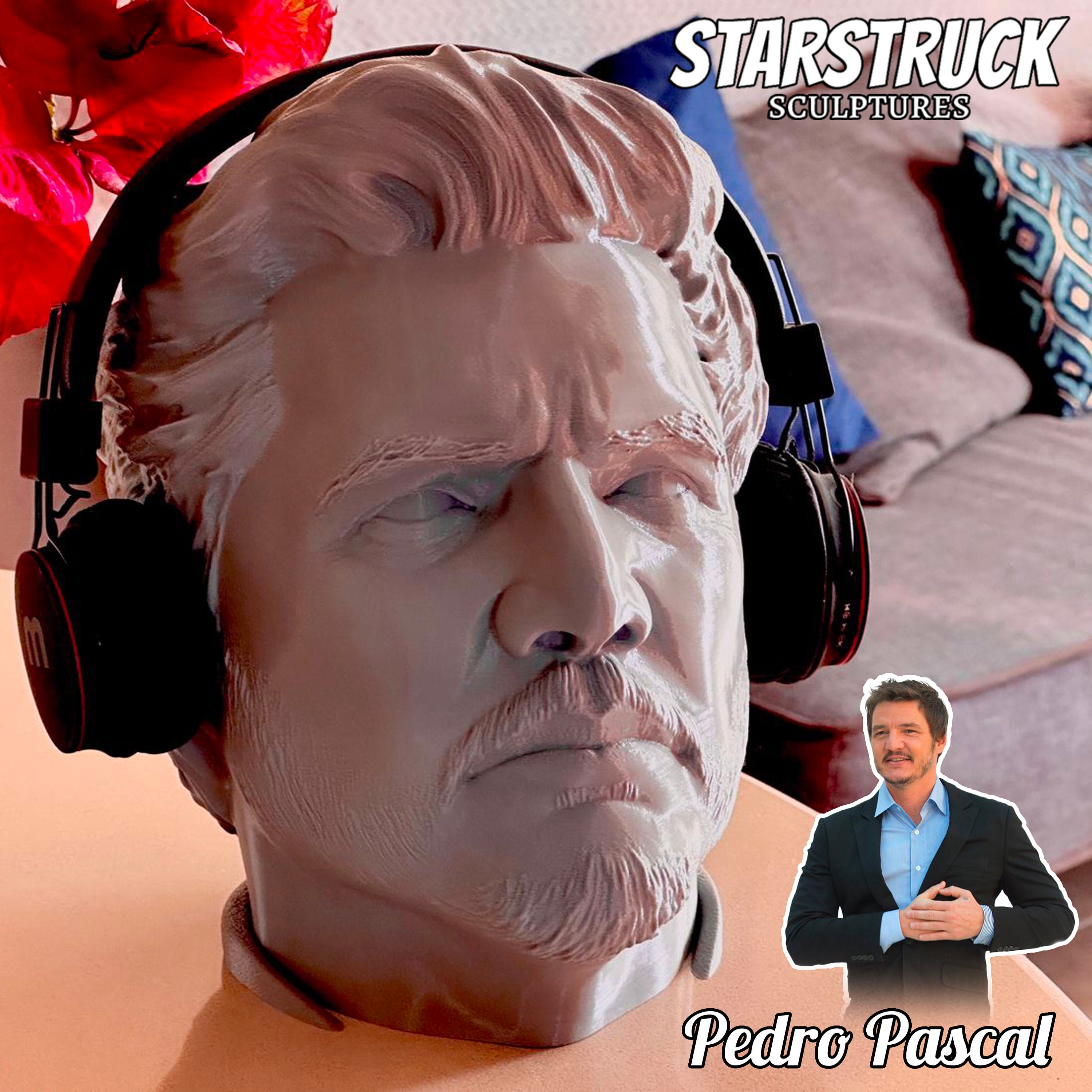 Pedro Pascal Joel Bust Headphone Stand 22cm Tall Head Sculpture Home ...
