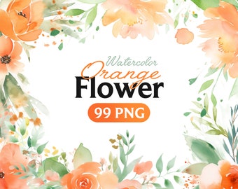 56 Orange and Blue Flowers PNG, Watercolor Floral Clipart Bouquets ...