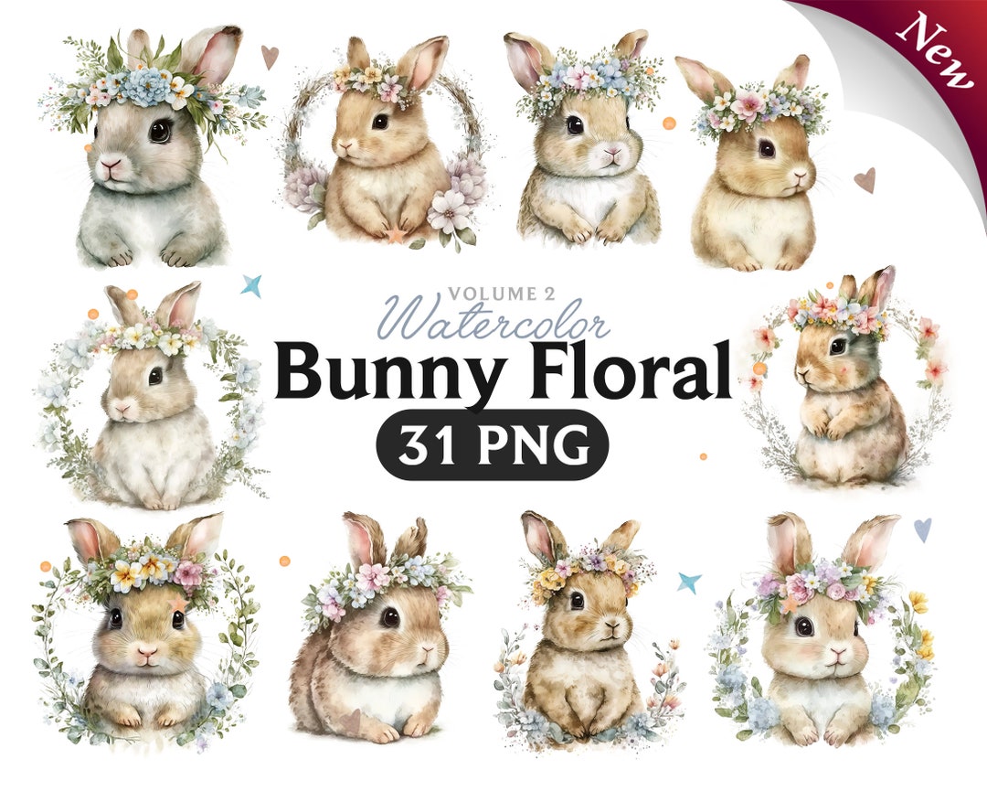 Floral Spring Rabbit Png, Watercolor Easter, Easter Clipart, Bunny PNG ...