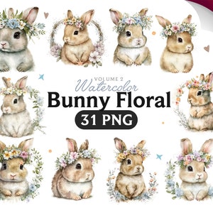 Floral Spring Rabbit Png, Watercolor Easter, Easter Clipart, Bunny PNG ...