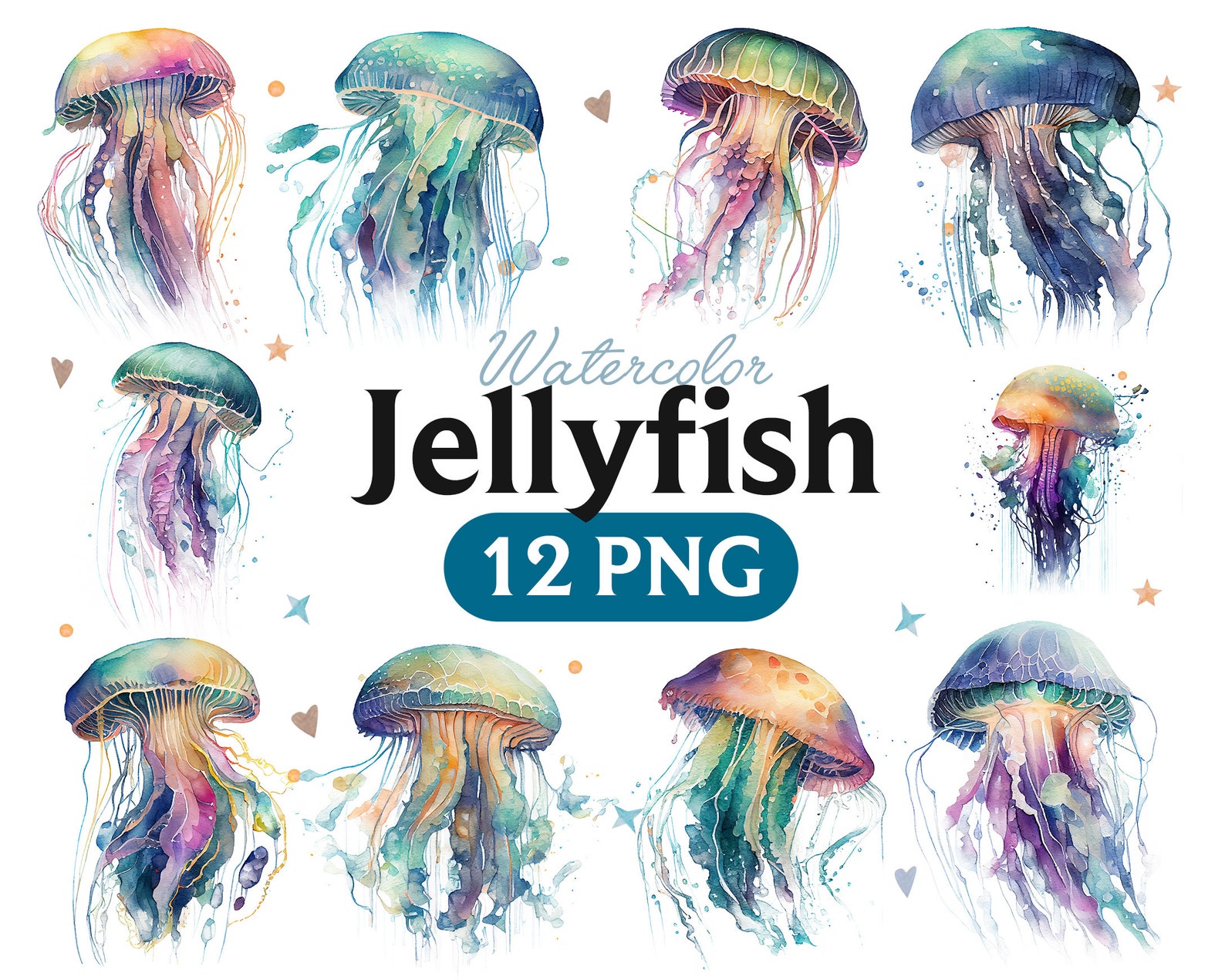 Jellyfish Watercolor Clipart Cute Jellyfish Clipart PNG - Etsy