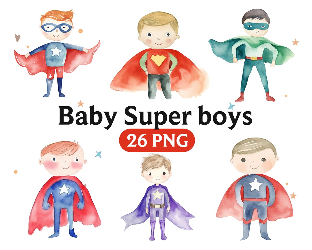Cute Superhero Boys Clipart Instant Download PNG - Etsy