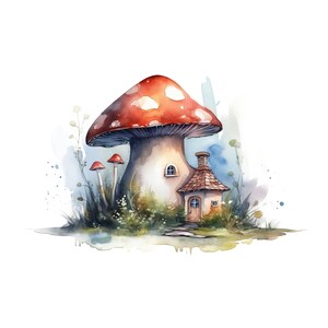 Watercolor Mushroom House PNG, Fairy House Clipart, Mushroom Cottage ...