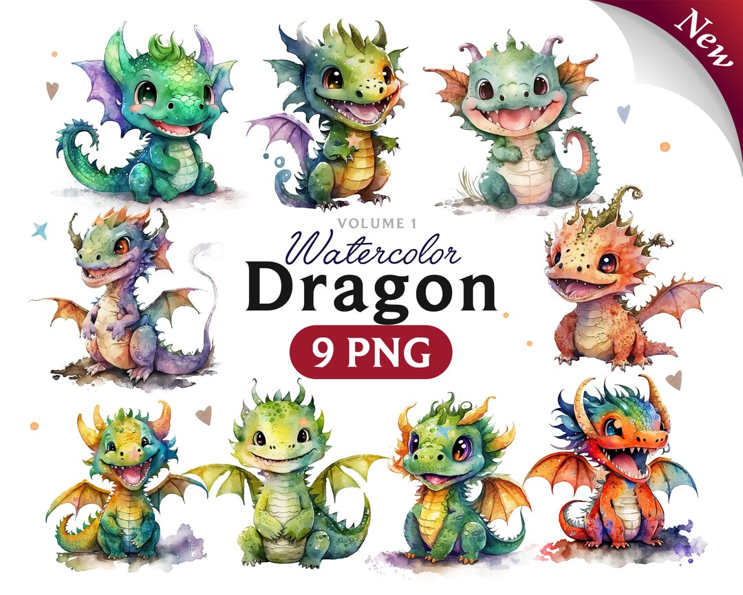 Cute Dragon Png, Watercolor Dragon, Dragon Clipart, Dragon PNG, Dragon ...