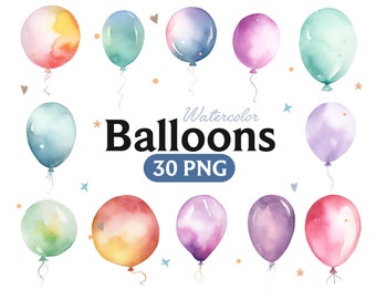 Watercolor Balloons Clipart, Birthday Clipart, Watercolor Balloon ...
