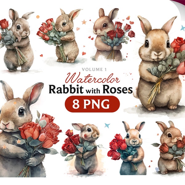 Rabbit and Roses - Etsy