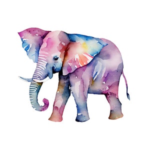 Elephant Watercolor Clipart, Elephant PNG, Nursery Decor Wall Art ...