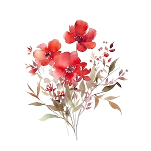 Red Flowers PNG, Watercolor Floral Clipart Bundle Includes Bouquets - Etsy