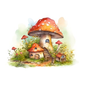 Watercolor Mushroom House PNG, Fairy House Clipart, Mushroom Cottage ...