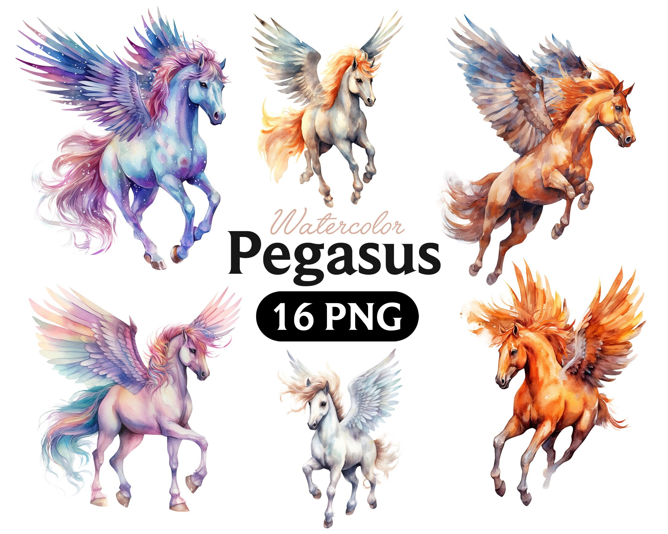 Watercolor Pegasus Clipart: Fantasy Horse PNG Images (digital Download ...