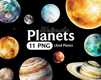 Watercolor Planets Clipart 16 High Quality Pngs Digital - Etsy