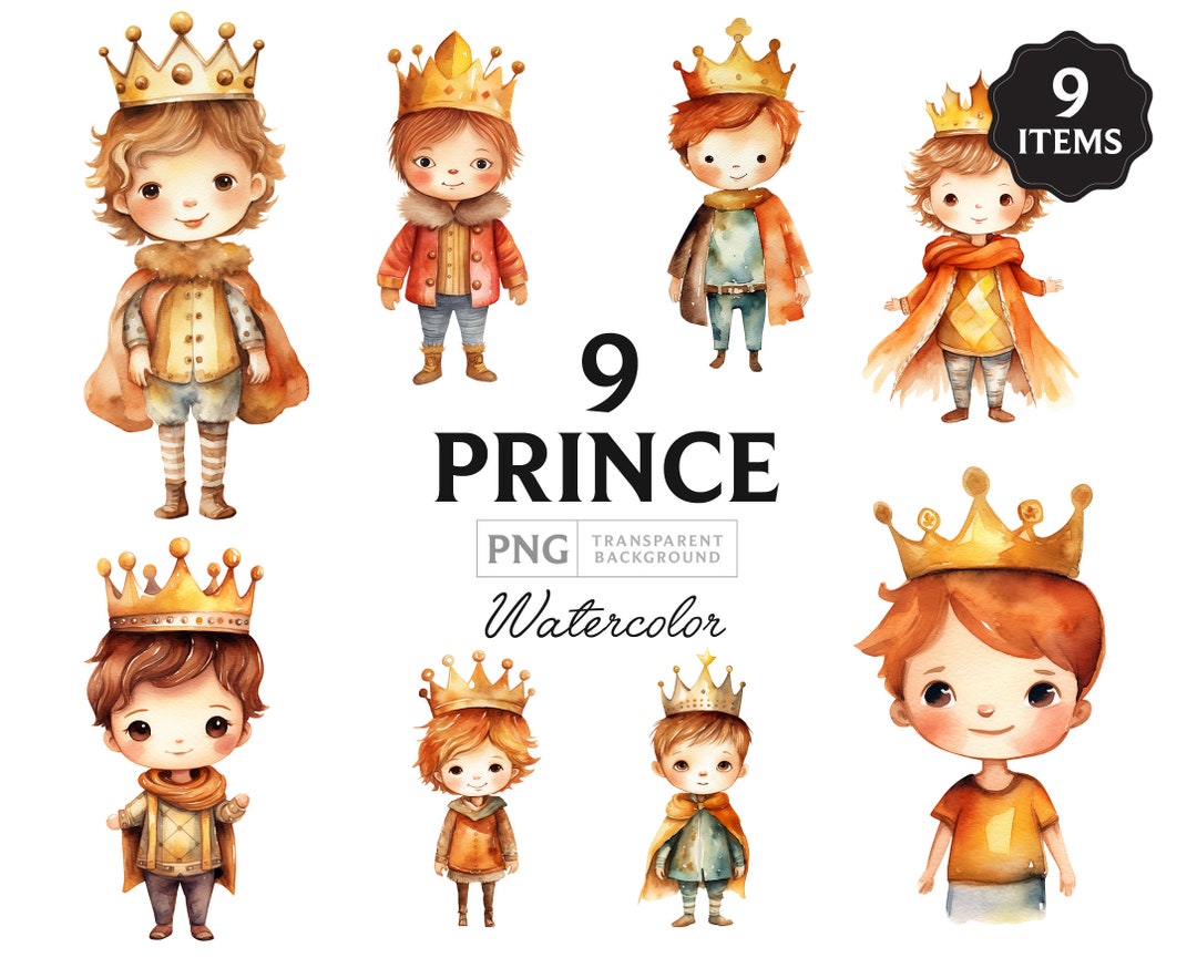 Prince Watercolor Clipart, Princess Clipart, Crown Clipart, Gift ...