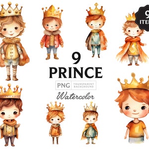 Prince Watercolor Clipart, Princess Clipart, Crown Clipart, Gift ...
