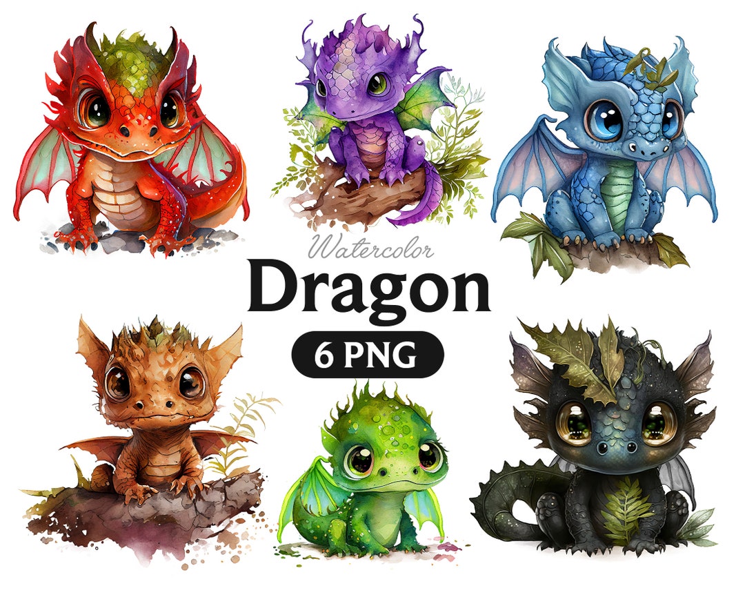 Watercolor Fantasy Dragon Clipart: Colorful Dragon PNG (digital ...