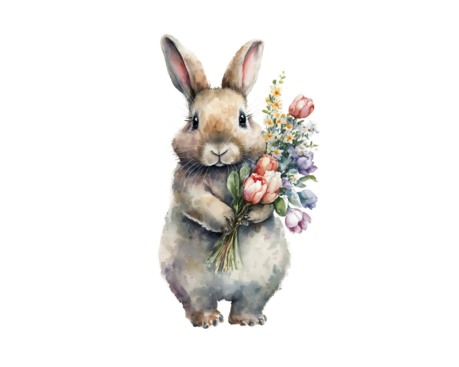 Watercolor Easter Bunny Clipart: Floral Spring Rabbit PNG (digital ...