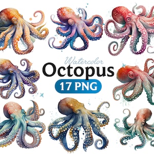 Octopus Watercolor Clipart Bundle, Octopus, Octopus Png, Octopus ...