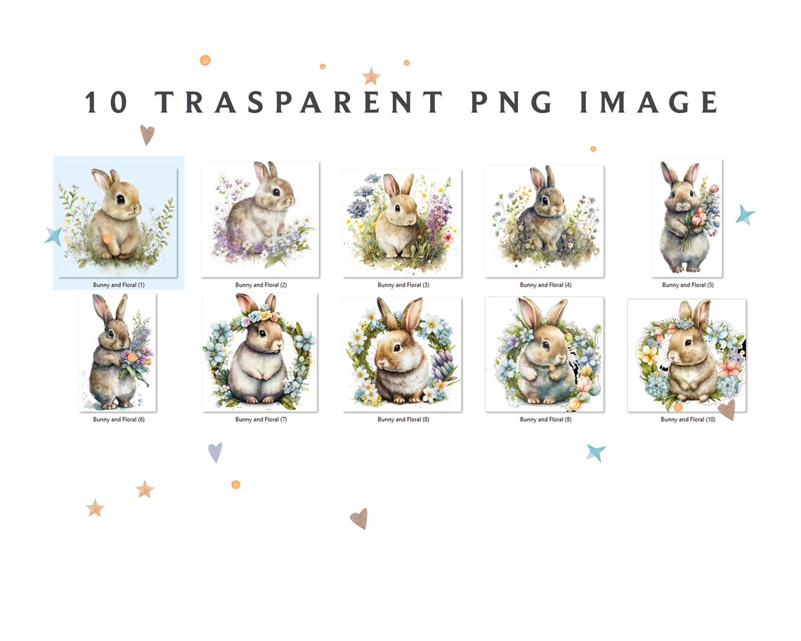 Watercolor Easter Bunny Clipart: Floral Spring Rabbit PNG (digital ...