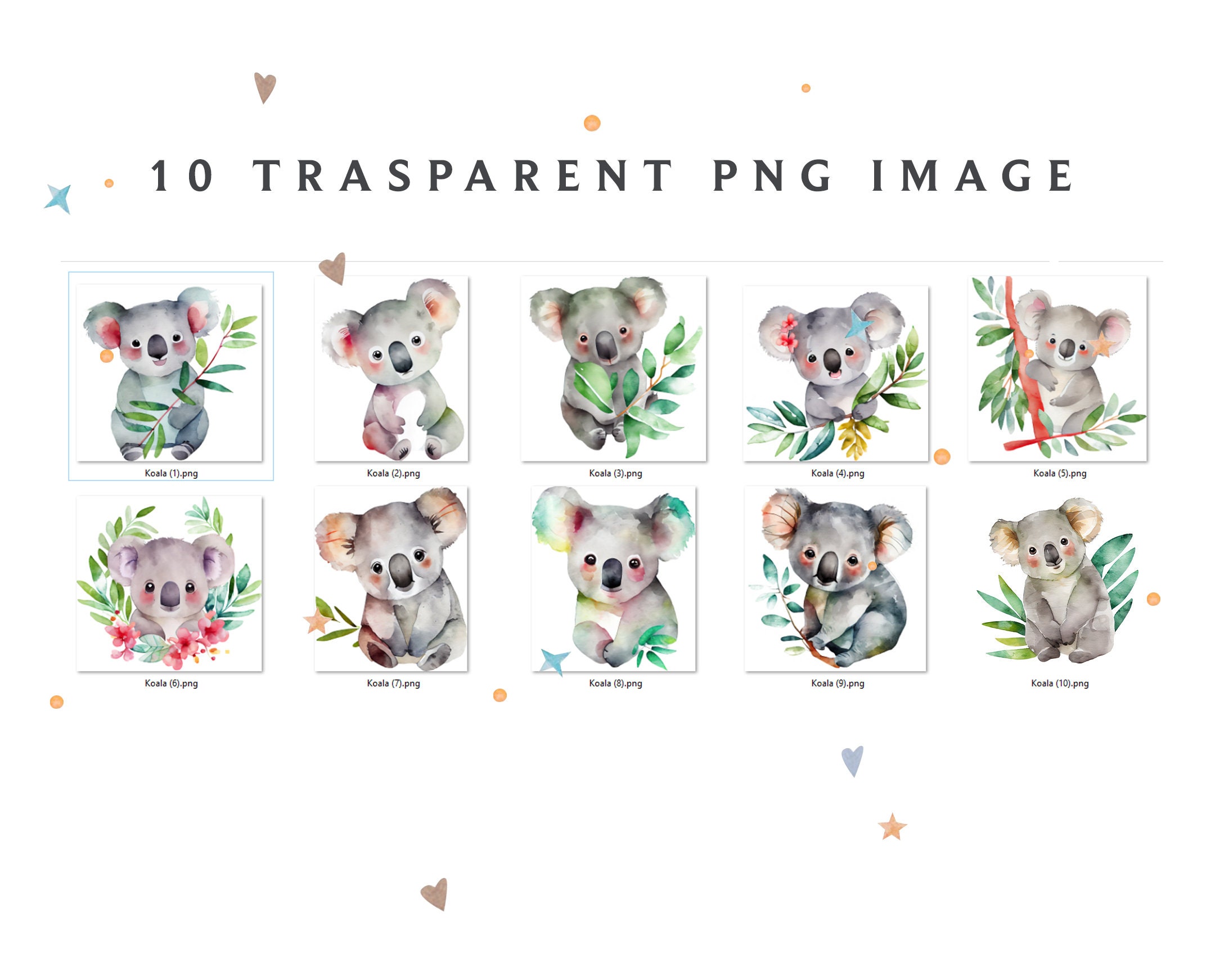 Watercolor Koala Clipart: Baby Shower Nursery Art (10 PNG) (digital ...