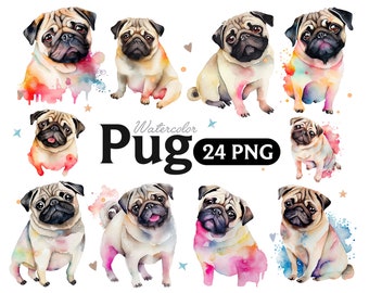 Pug Watercolor Clipart, Cute Dog Nursery Decor Wall Art, Little Pet ...