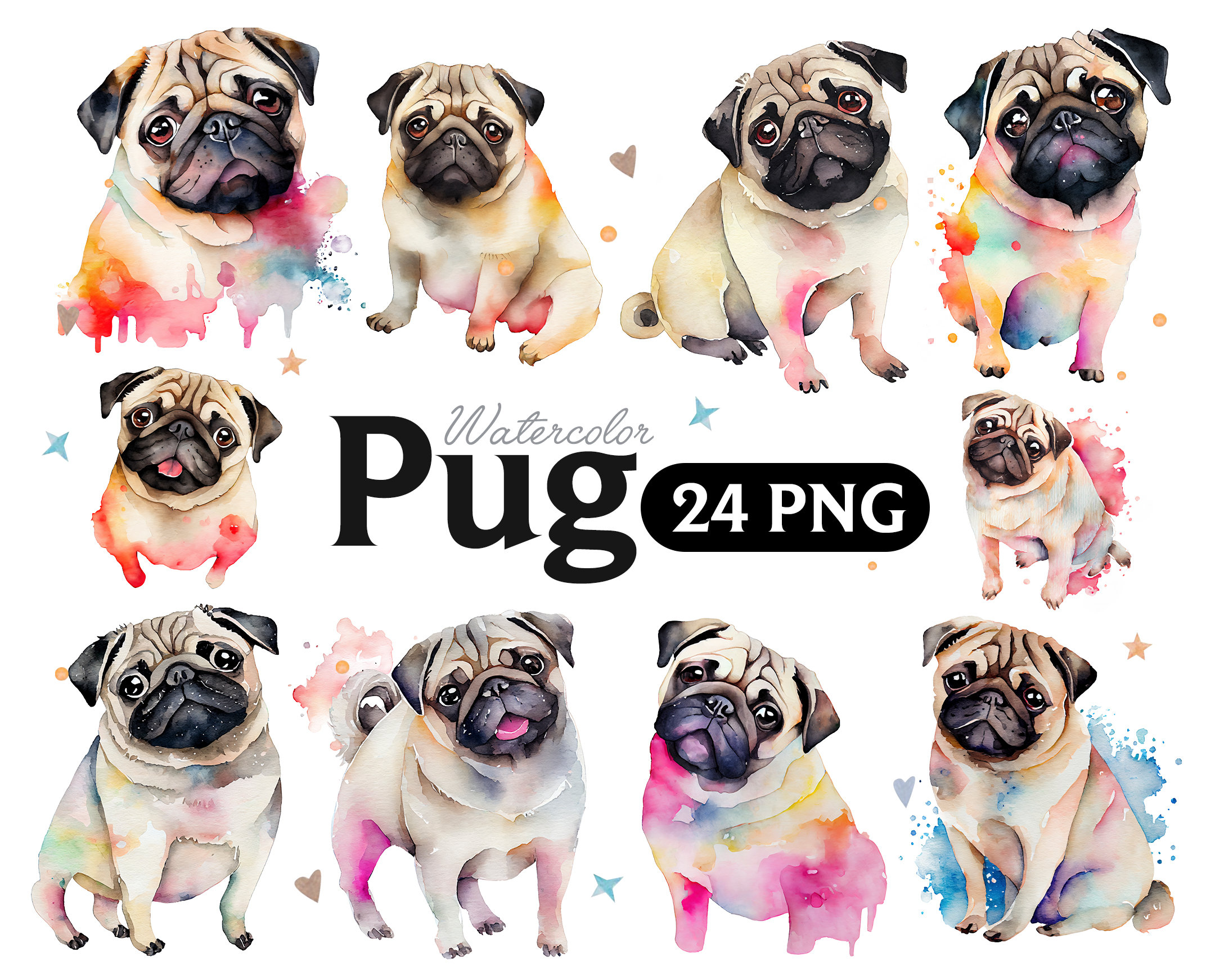 Pug Clipart Pug Watercolor Clipart Cute Dog Nursery Decor - Etsy