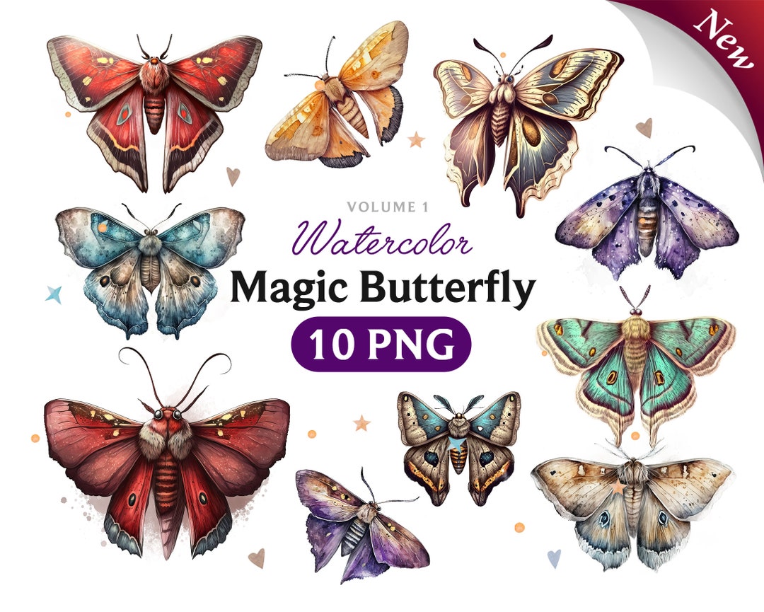 Magical Moths Watercolor Clipart, Moths Fantasy Style, Magical Clipart ...