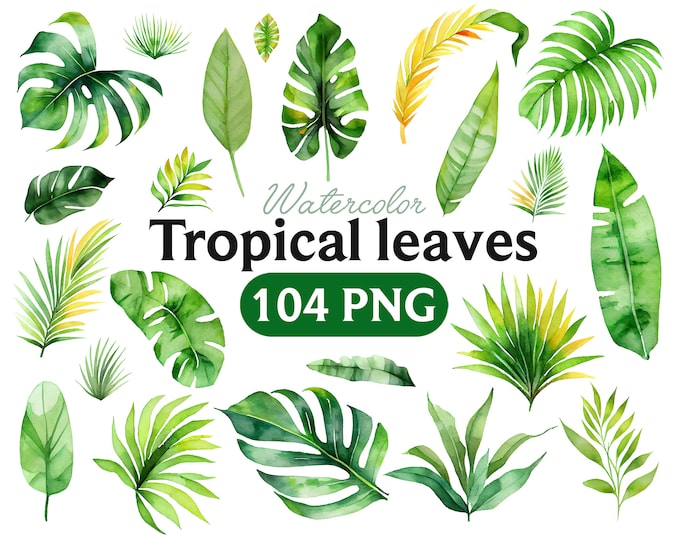Tropical Leaves Clipart | Green Jungle Leaves | Green Monstera Leaves ...