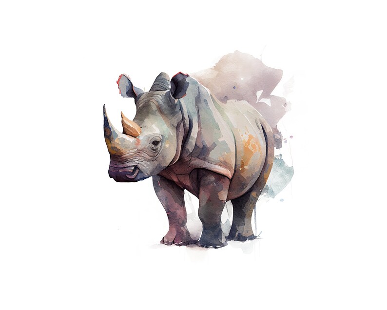Rhino Watercolor Rhino Clipart Rhino Decor Wall Art Rhino - Etsy