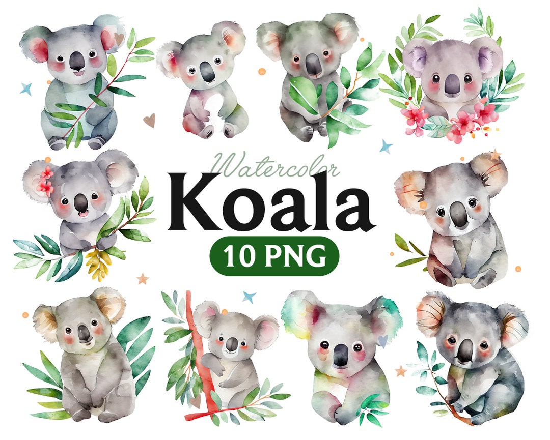 Koala Bear Watercolor Clipart, Cute Baby Shower Graphics, Nursery Decor ...