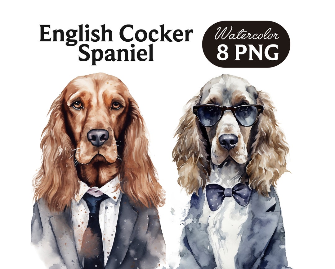 English Cocker Spaniel Clipart, Cute Dog Clipart, Dog PNG, Watercolor ...