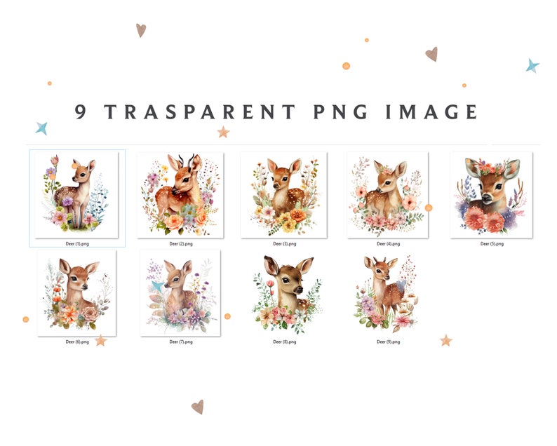 Deer Watercolor Clipart Cute Fawn Baby Shower Graphics - Etsy