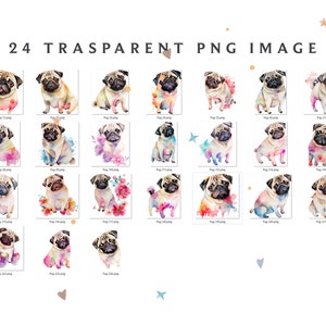 Pug Clipart, Pug Watercolor Clipart, Cute Dog Nursery Decor Wall Art ...