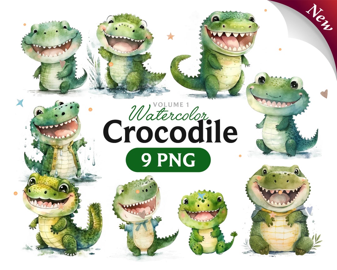 Watercolor Cute Crocodile, Crocodile Clipart, Crocodile PNG, Crocodile ...