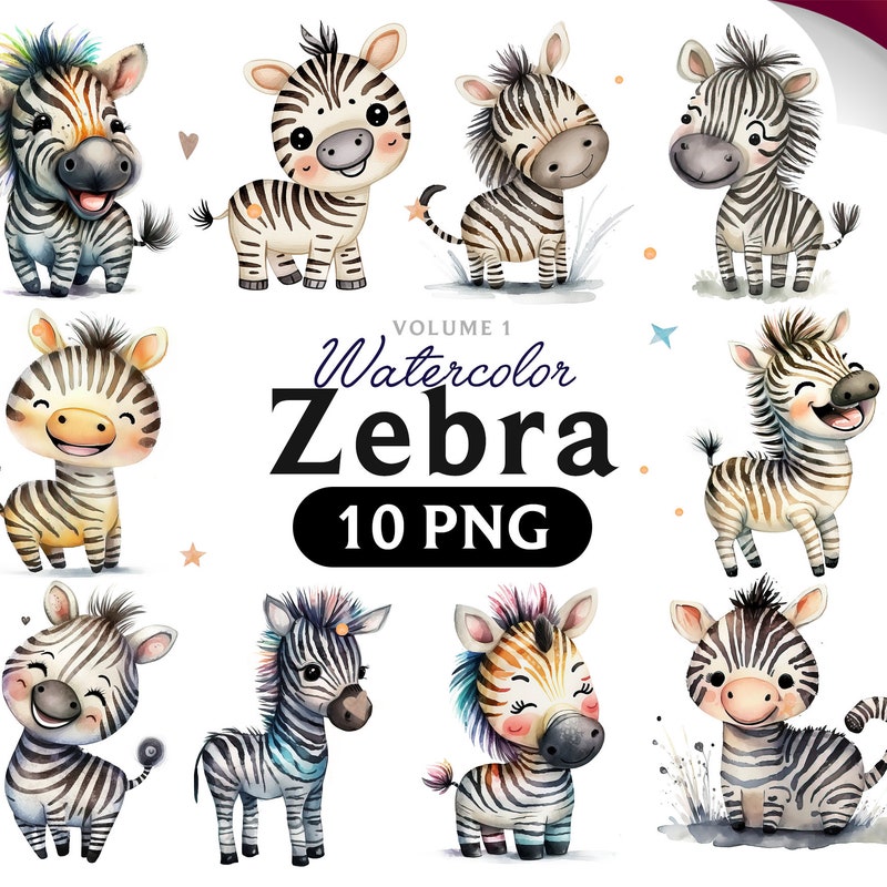 Zebra Watercolor Set - Etsy UK
