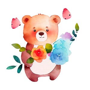 Bear Cute Watercolor Clipart, Cute Baby Shower Graphics, Nursery Decor ...