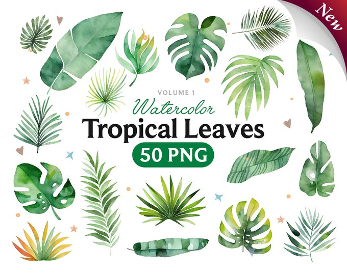 Tropical Leaves Clipart | Green Jungle Leaves | Green Monstera Leaves ...