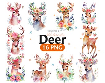 Cute Watercolor Deer Clipart 12 High Quality Jpgs Baby Fawn - Etsy