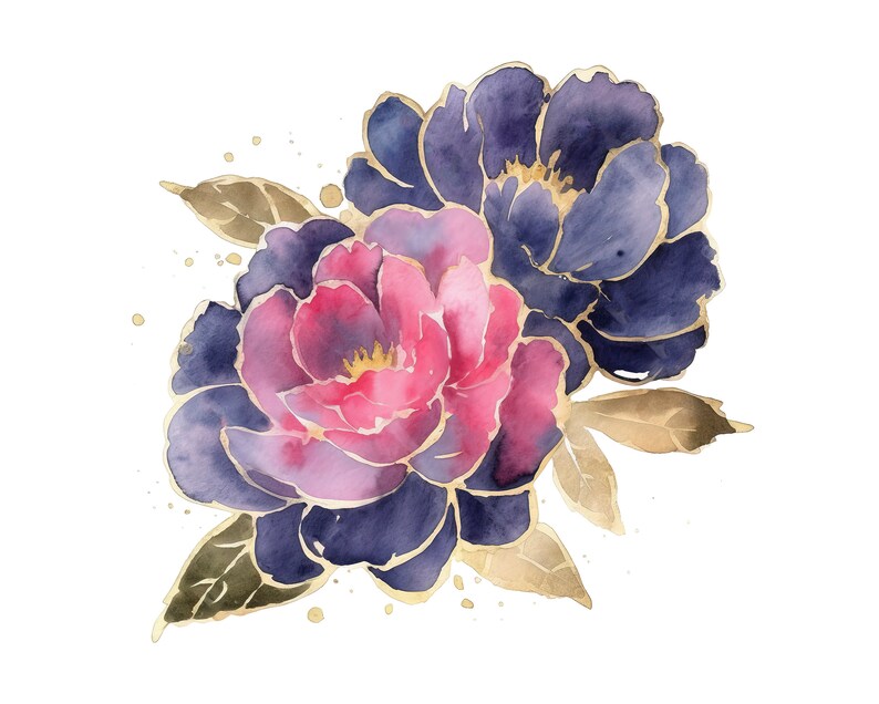 Flowers PNG Watercolor Flower Clipart Blue and Pink - Etsy