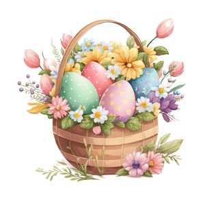 Watercolor Easter Baskets Clipart: Floral Egg PNG (7 Files) - Etsy